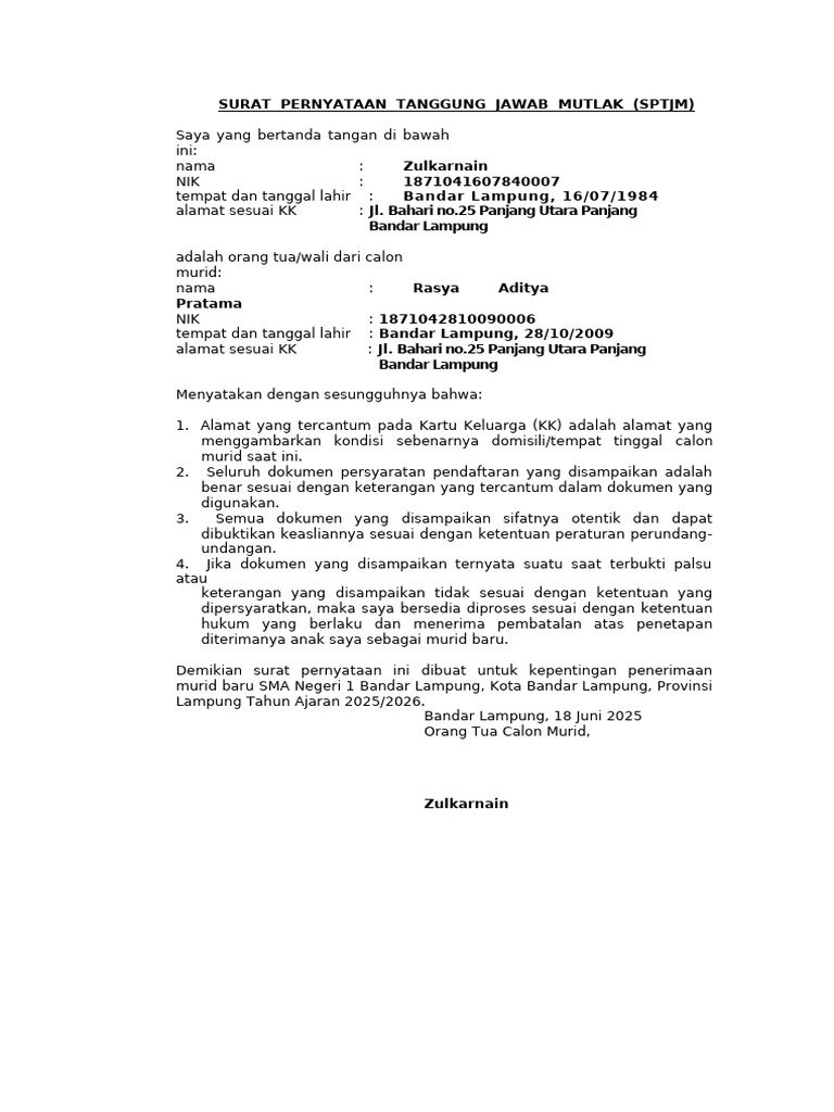 Surat Pernyataan Tanggung Jawab Mutlak | PDF