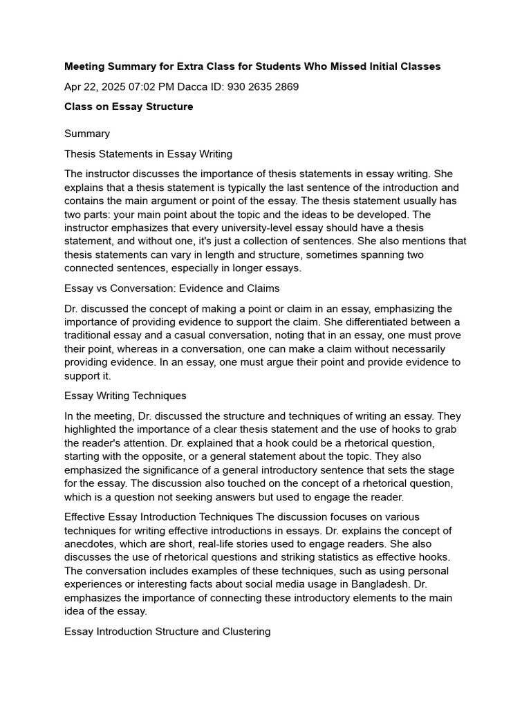 Essay Structure Summary (Slide-02) | PDF | Essays | Thesis