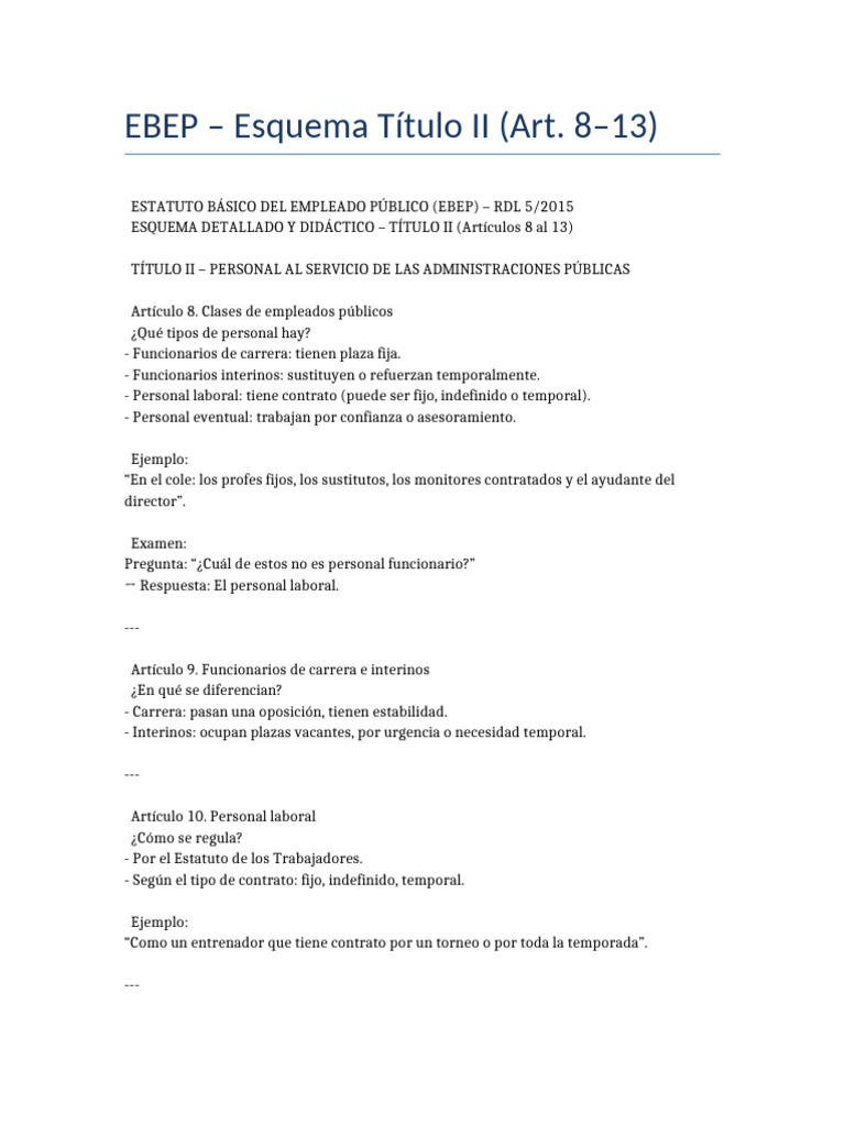 Esquema Titulo II EBEP Correcto | PDF