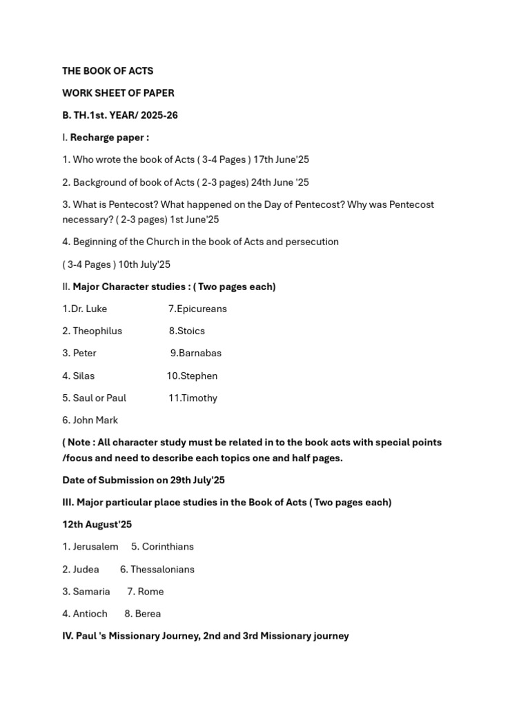 The Acts of Apostle, Work Sheet Paper | PDF