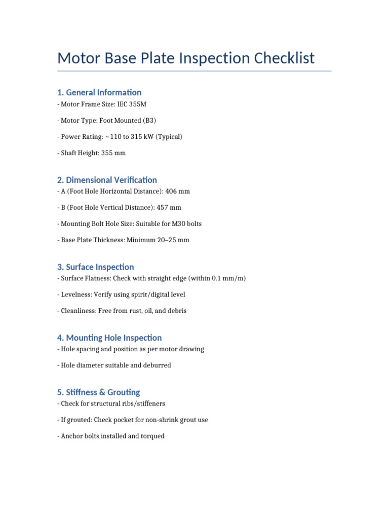 Motor Base Plate Inspection Guide | PDF