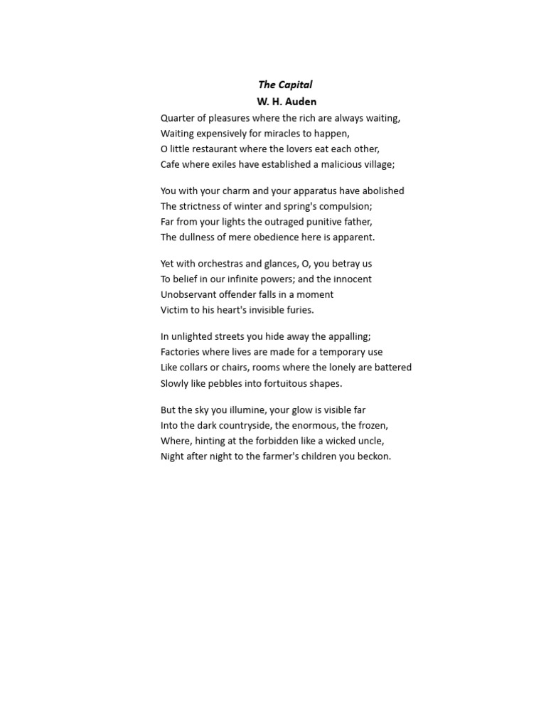 Analysis of W.H. Auden's "The Capital" | PDF