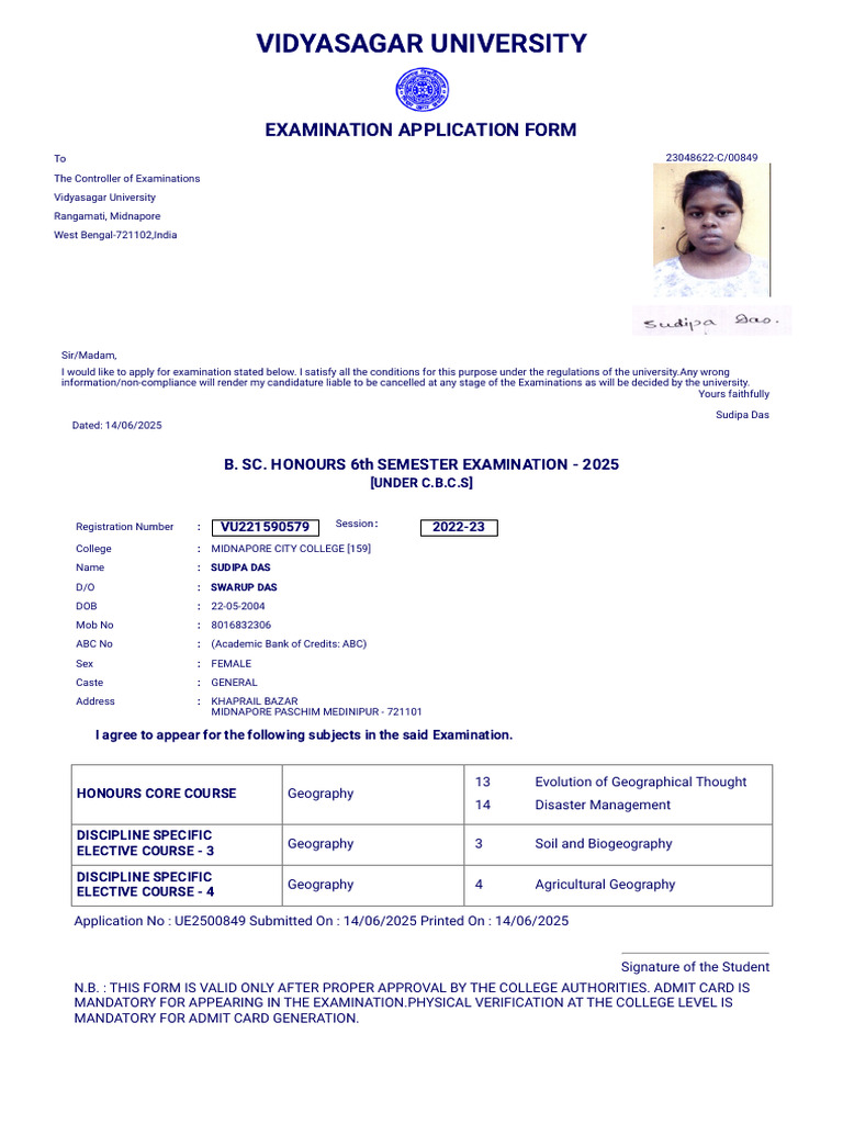 6th Sem Exam. Form Fill Up 2025 | PDF