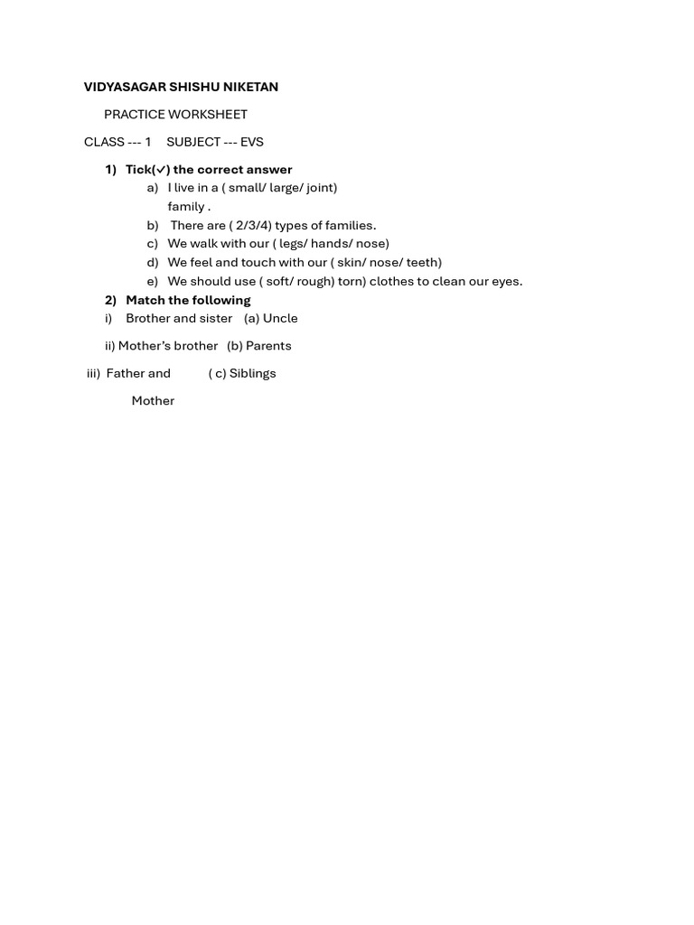 Evs Practice Worksheet 1 | PDF