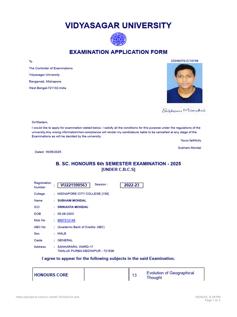 6th Sem Exam. Form Fill Up 2025 | PDF
