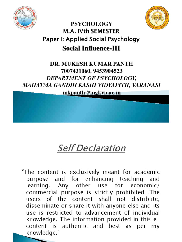 IV SEM - P1 - Applied Social Psychology - Social Influence-III | PDF ...