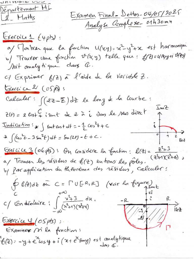 Examen Dette Analyse Complexe L2 Maths Corrige Type | PDF