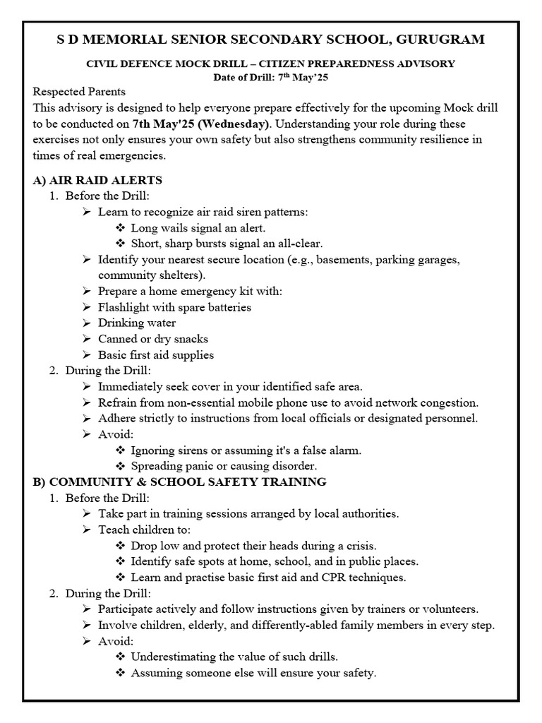 Advisory War Mock Drill Sdms | PDF | Emergency Evacuation | Emergency ...