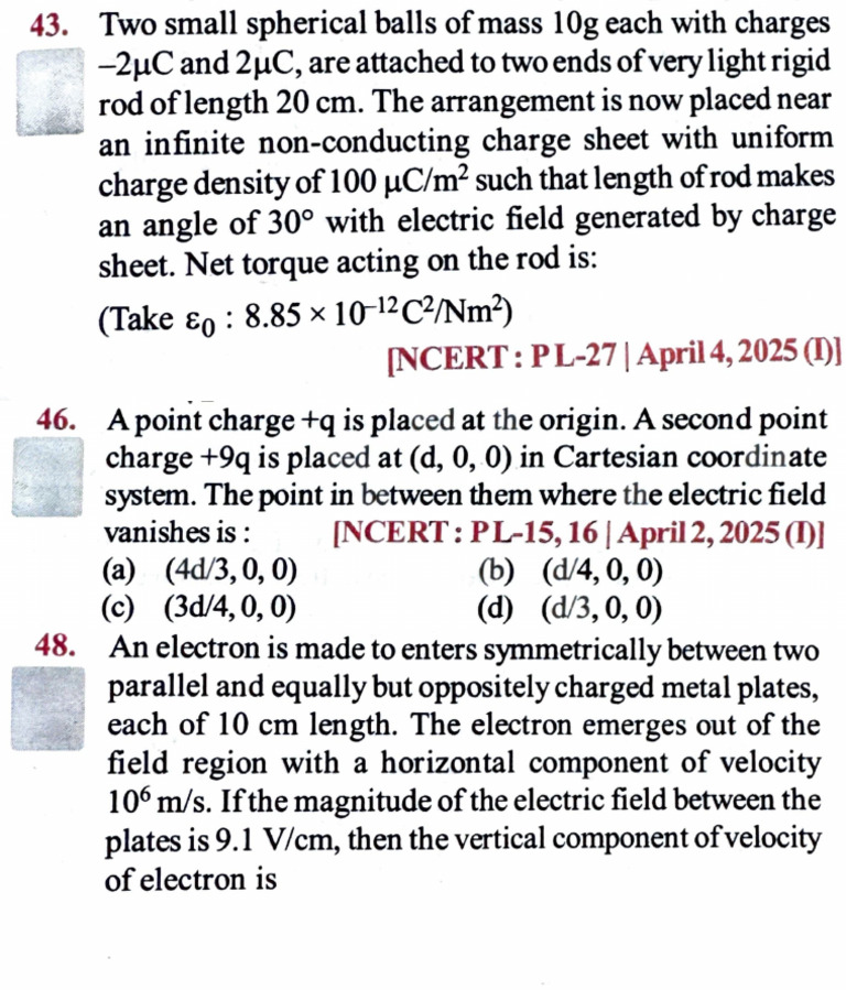 Electric Charges & Fields p2 Jee Mains | PDF | Electric Field | Applied ...