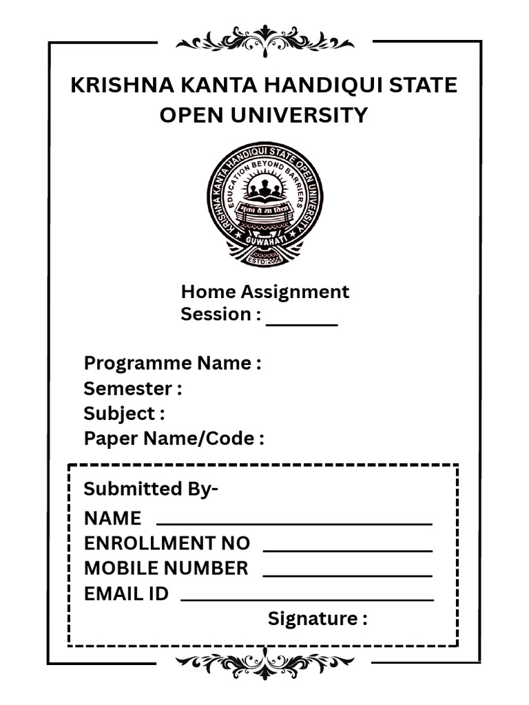 KKHSOU Assignment Front Page Template | PDF