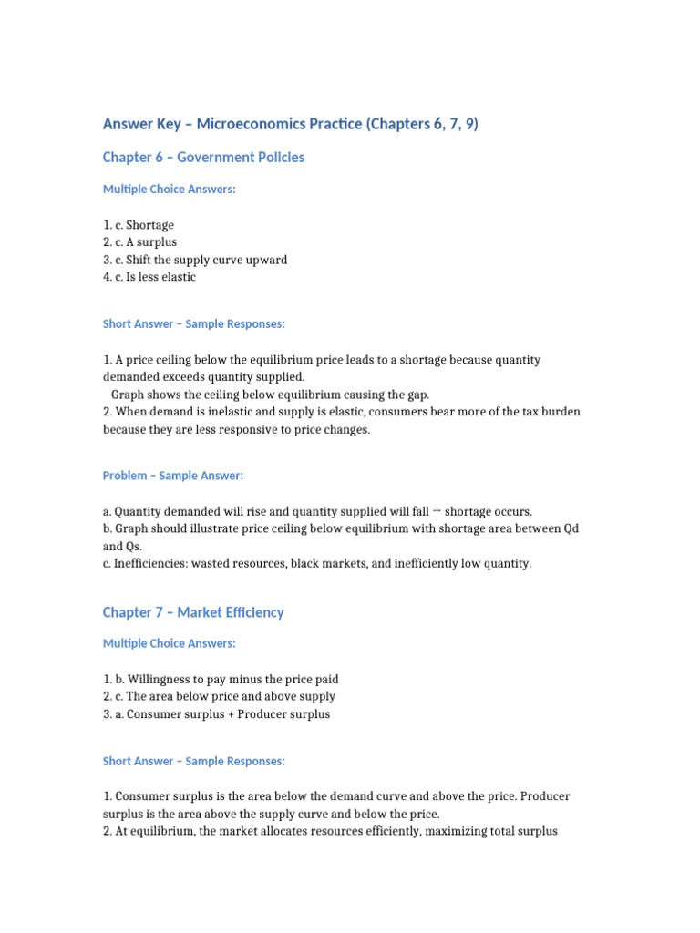 Microeconomics Answer Key Ch6 7 9 | PDF