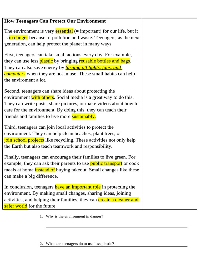 Teenagers' Role in Environmental Protection | PDF | Natural Environment ...