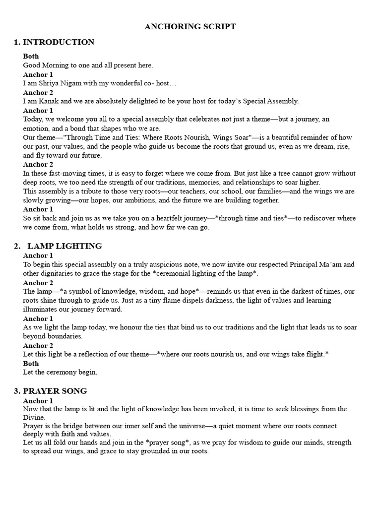 Prayer Song Anchoring Script | PDF | Prayer