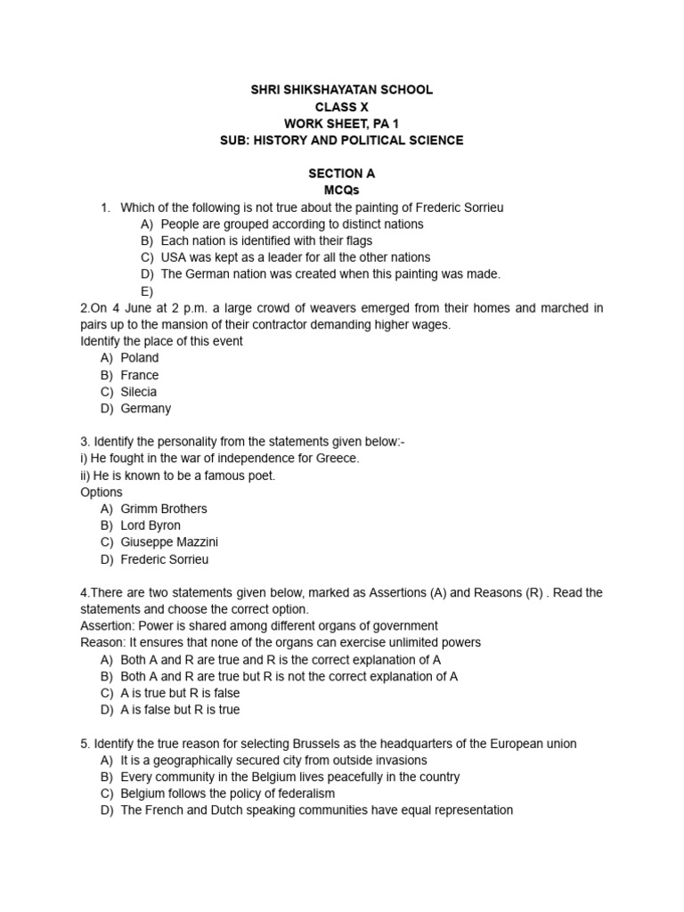 Class X History & Political Science Worksheet | PDF | Customs | Textiles