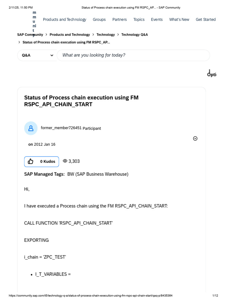 Status of Process Chain Execution Using FM RSPC - AP... - SAP Community ...
