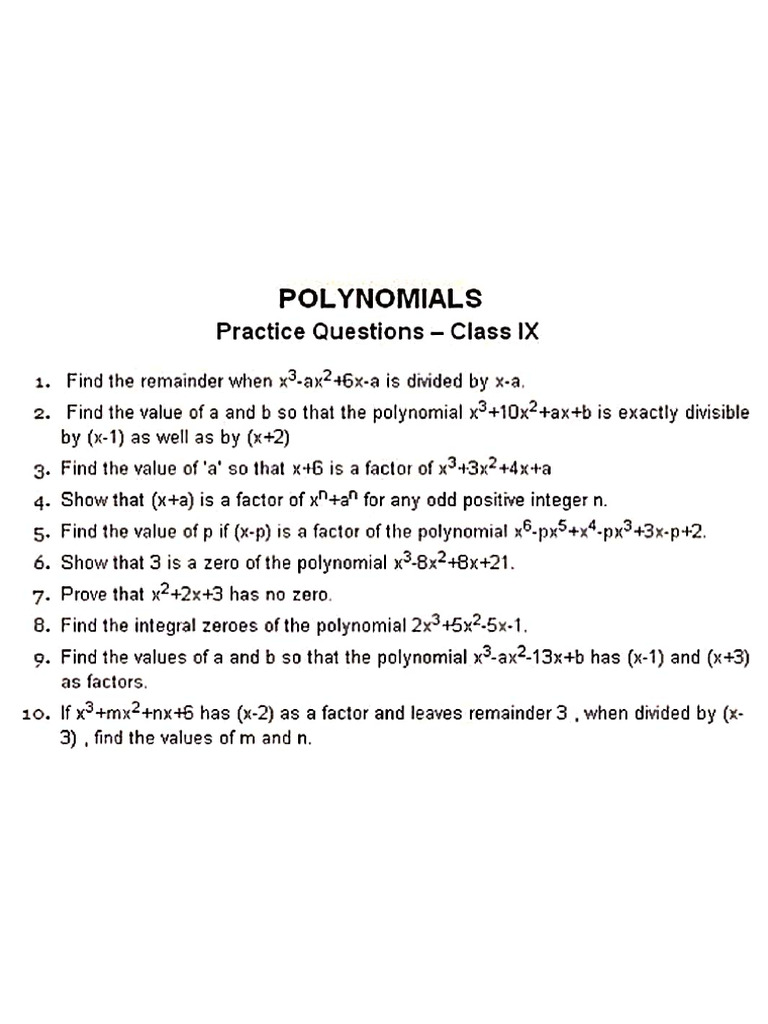 Class 9, Polynomials 1 | PDF