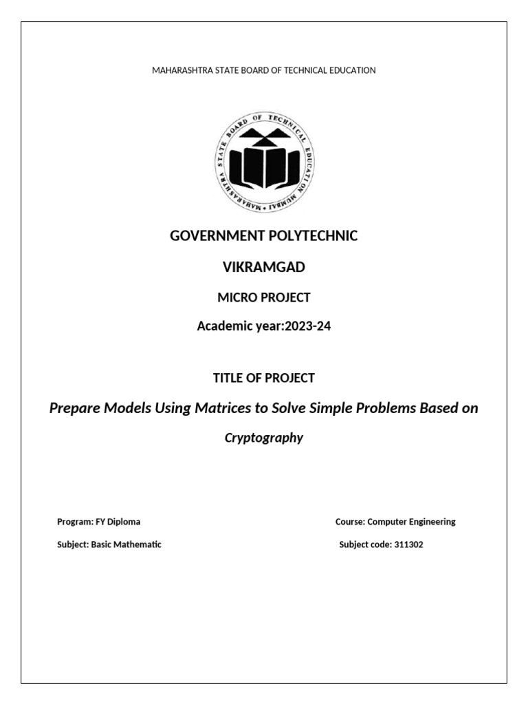 Maths Micro Project | PDF | Encryption | Cryptography