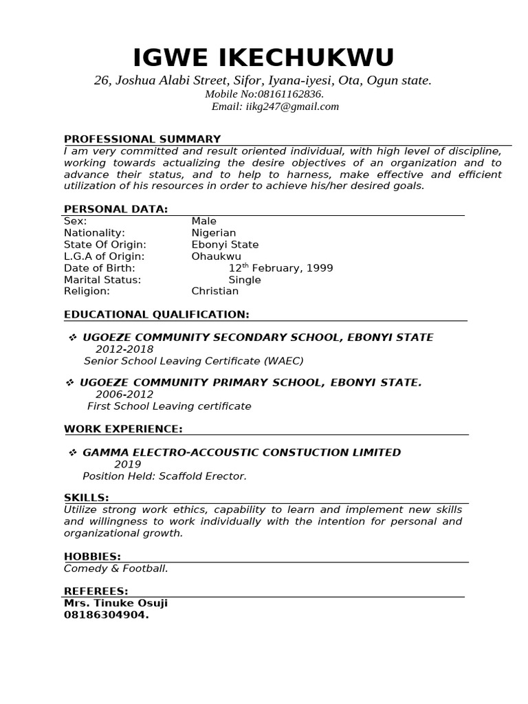 Igwe Ikechukwu CV | PDF