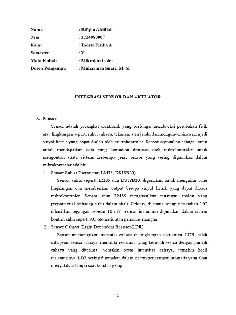 Tugas 6 Mikrokontroler (Sensor dan Akuator) | PDF