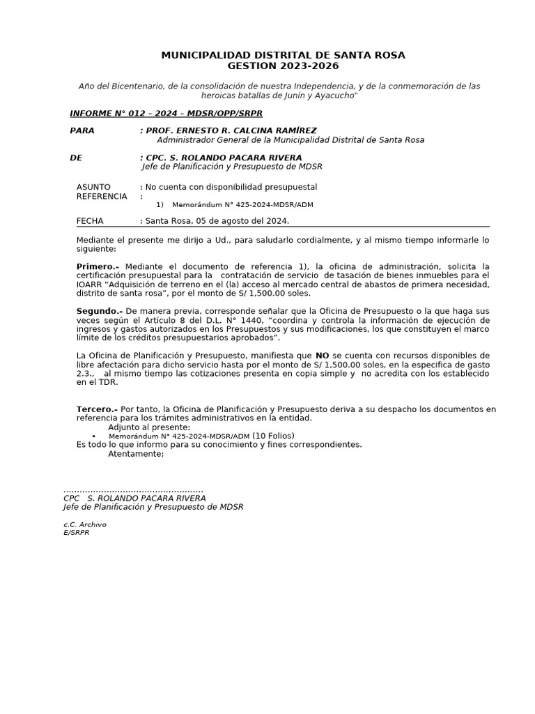 Informe 012 2024 MDSR Opp SRPR | PDF