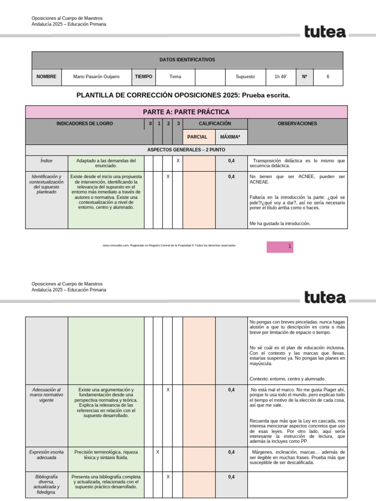 Correccion Supuesto 6 | PDF | Educación primaria | Maestros