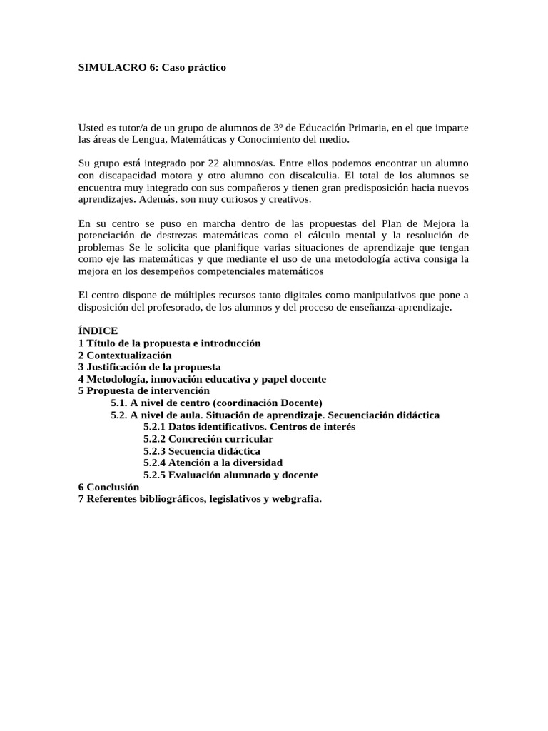 SIMULACRO Caso Práctico 9 | PDF | Evaluación | Educación primaria