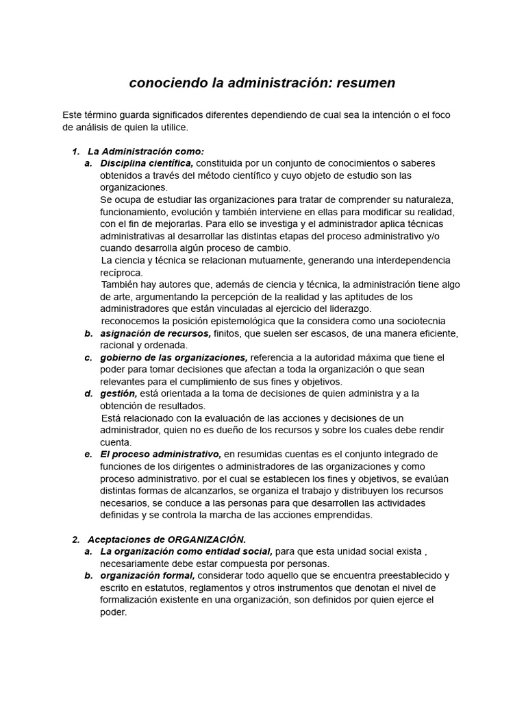 Conociendo La Administración - Resumen | PDF | Comportamiento ...