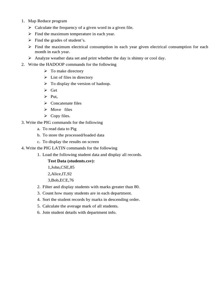 Big Data Analytics Lab Qustion Bank | PDF | Data | Computing