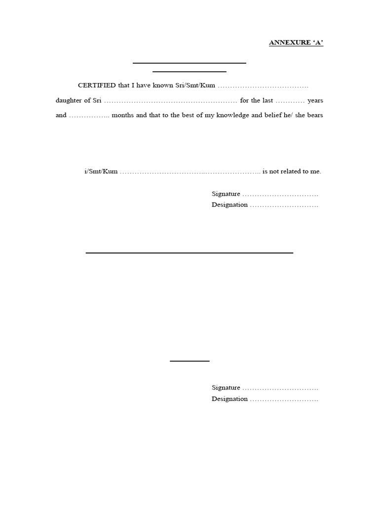 Character Certificate Annexure A Format | PDF