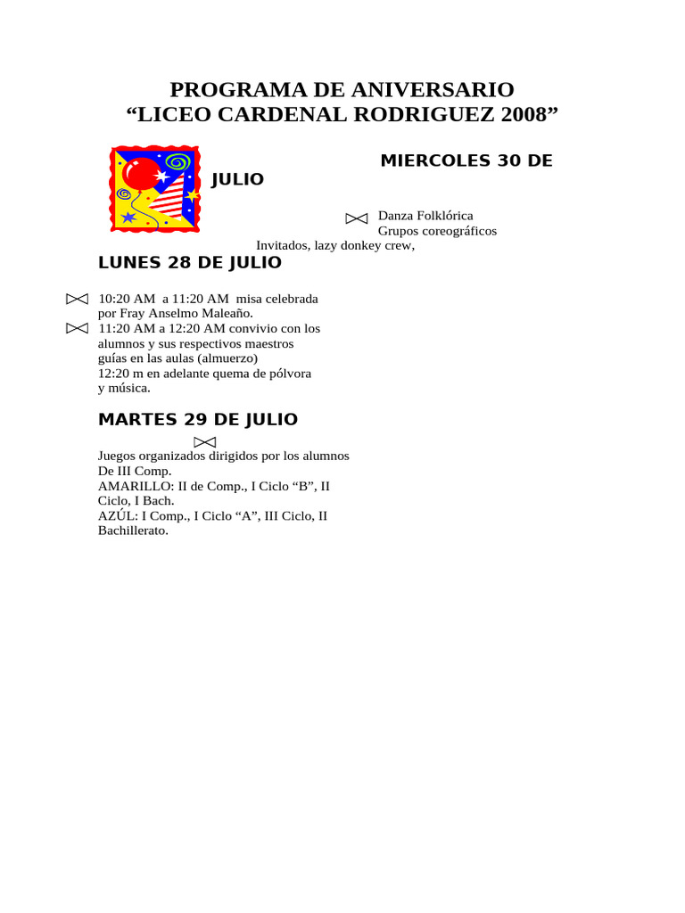 Programa de Aniversario | PDF