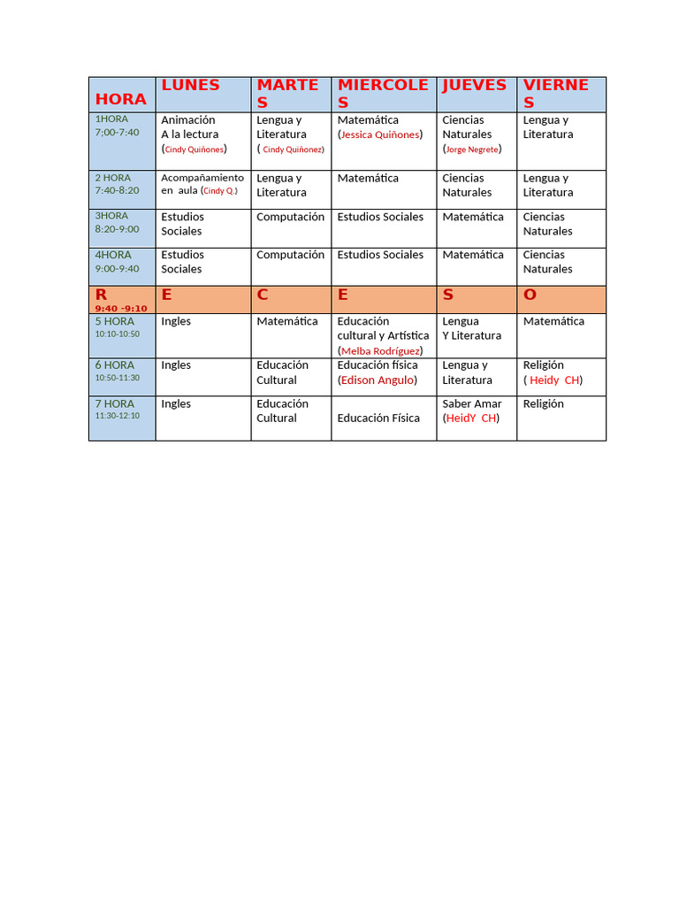 Horario Ashley | PDF