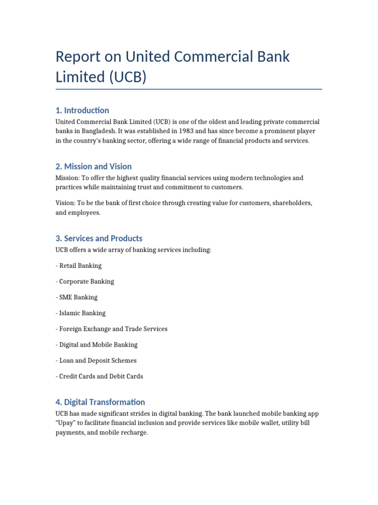 UCB Bank Report | PDF