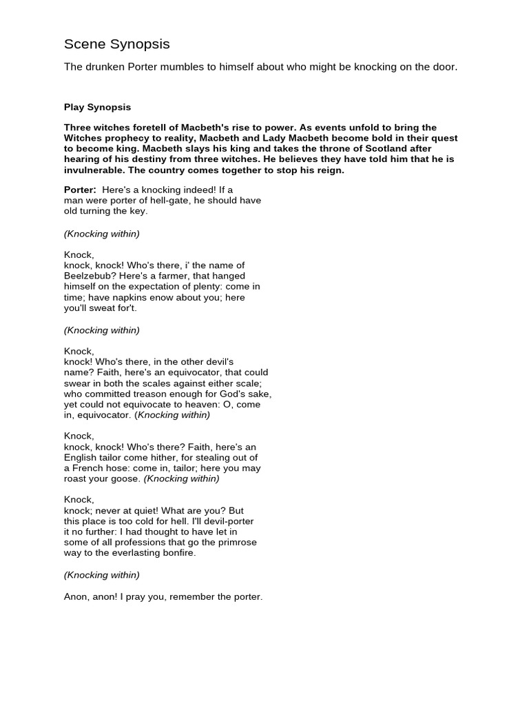 Macbeth's Drunken Porter Monologue | PDF