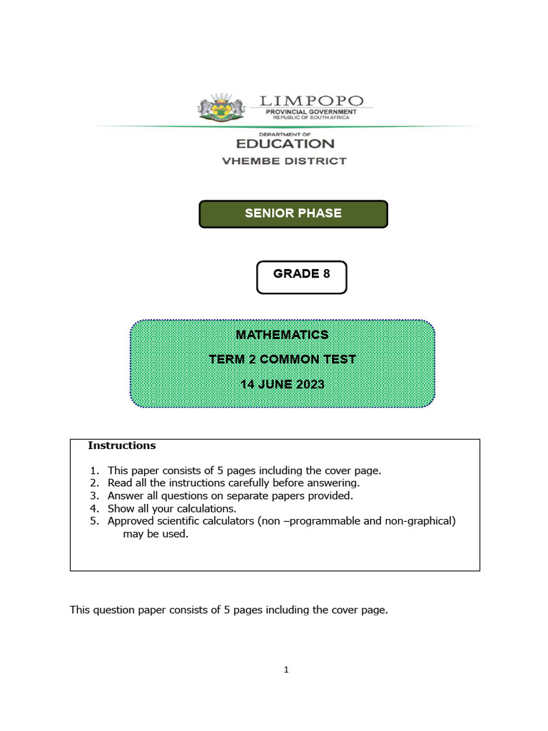 2023 Term 2 GR 8 Mathematics Controlled Test | PDF | Numbers | Arithmetic