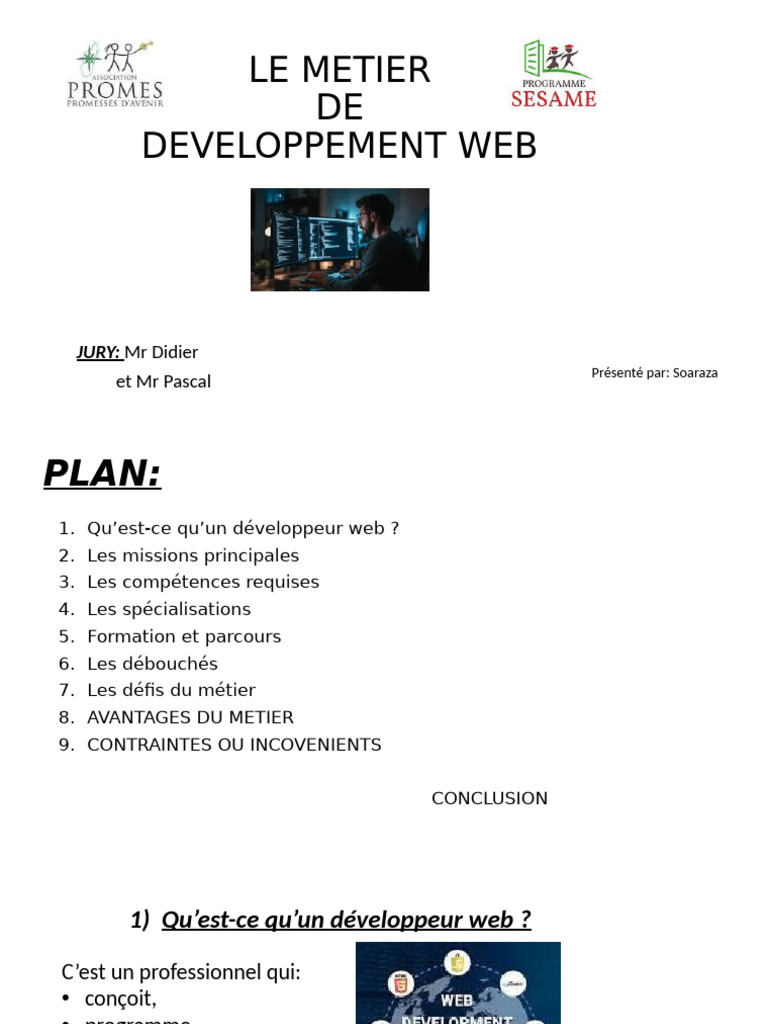 Soaraza Presentation Du METIER Dev Web | PDF | Développement de logiciel | Internet