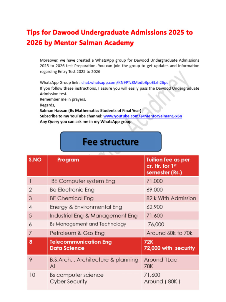 Fess Structure of Dawood University | PDF