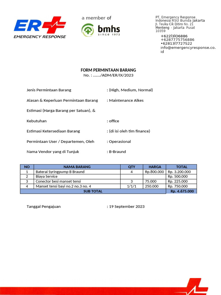 Permintaan Barang Maintenance Alkes 2023 | PDF