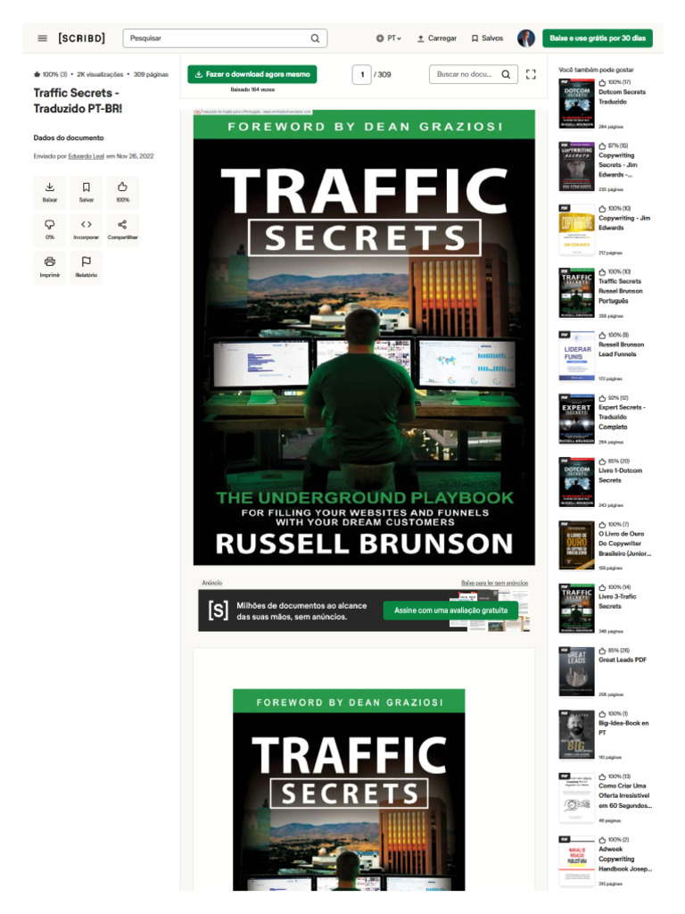 Screencapture PT Scribd Document 610463370 Traffic Secrets Traduzido PT BR 2025 06-17-13!39!35 | PDF
