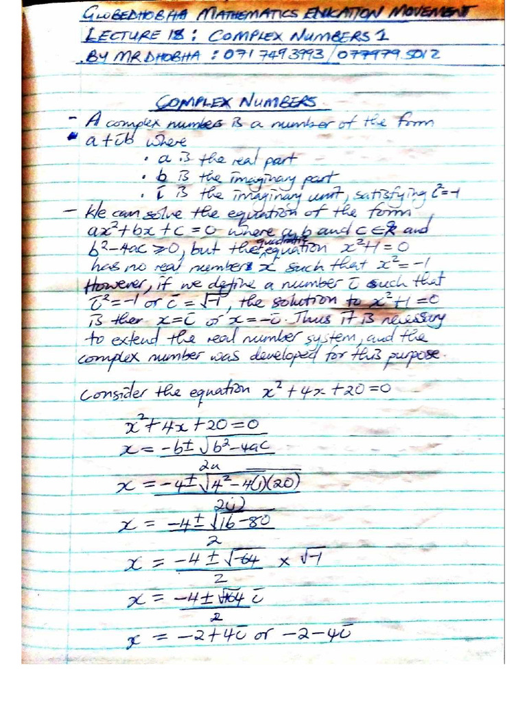 Lecture 18 Complex Numbers 1 by Dhobha | PDF