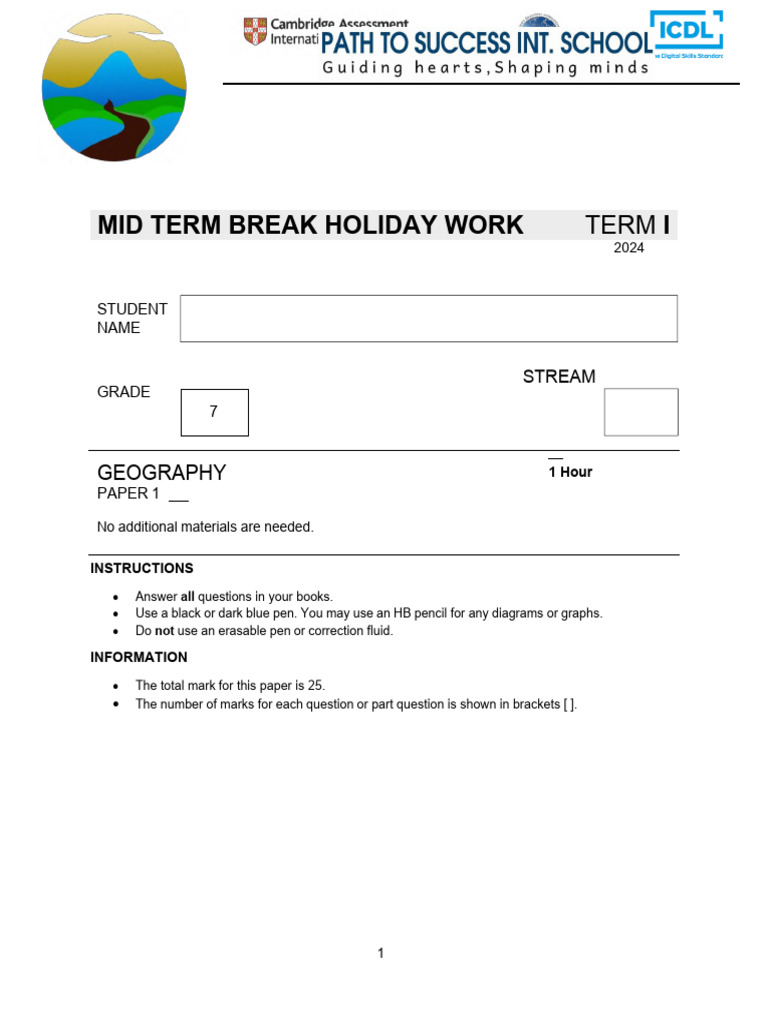 Geography Mid Term Break Paper 1 | PDF