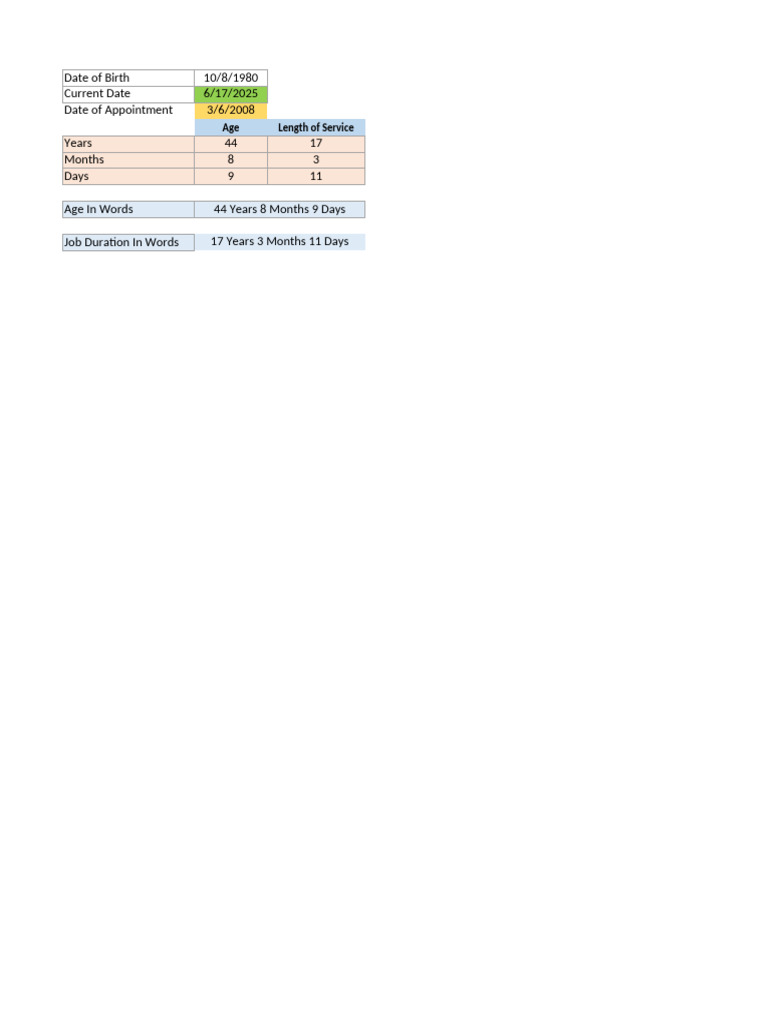 Age Calculator Template | PDF