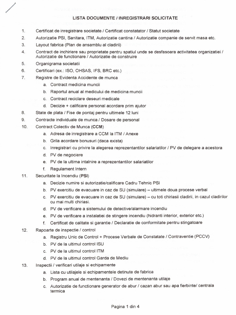 Lista Documente Solicitate La Audit Responsabilitate Sociala | PDF