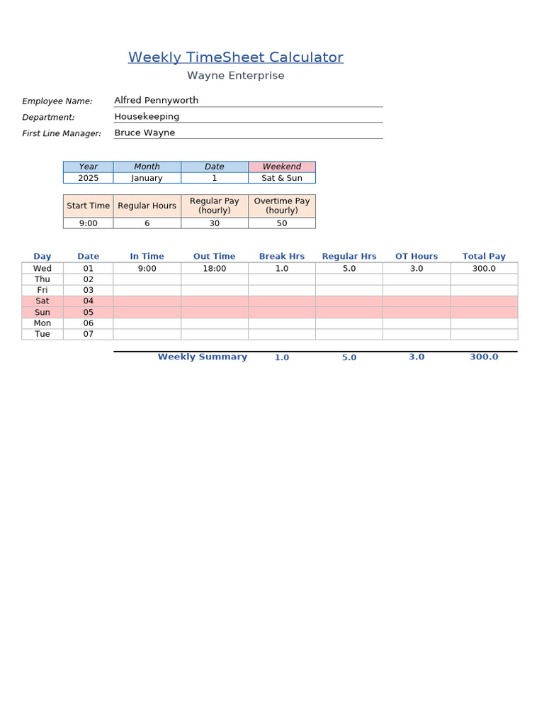 TimeSheet Calculator TrumpExcelRevised 2017 v1 | PDF | Batman