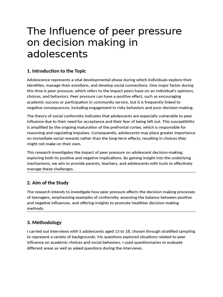 Peer Pressure's Impact on Teen Choices | PDF | Adolescence | Decision ...