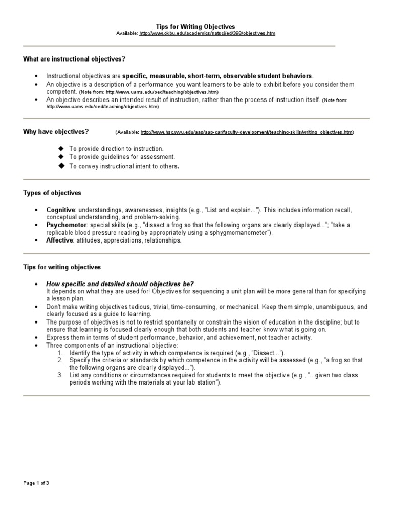 Objective Tips Lesson Plan Learning