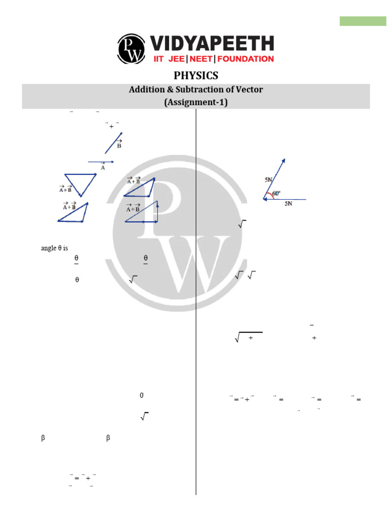 Assignment-01 - Addition & Subtraction of Vector - Physics - 11th JEE - Keshav Sir - Abhiranjan ...