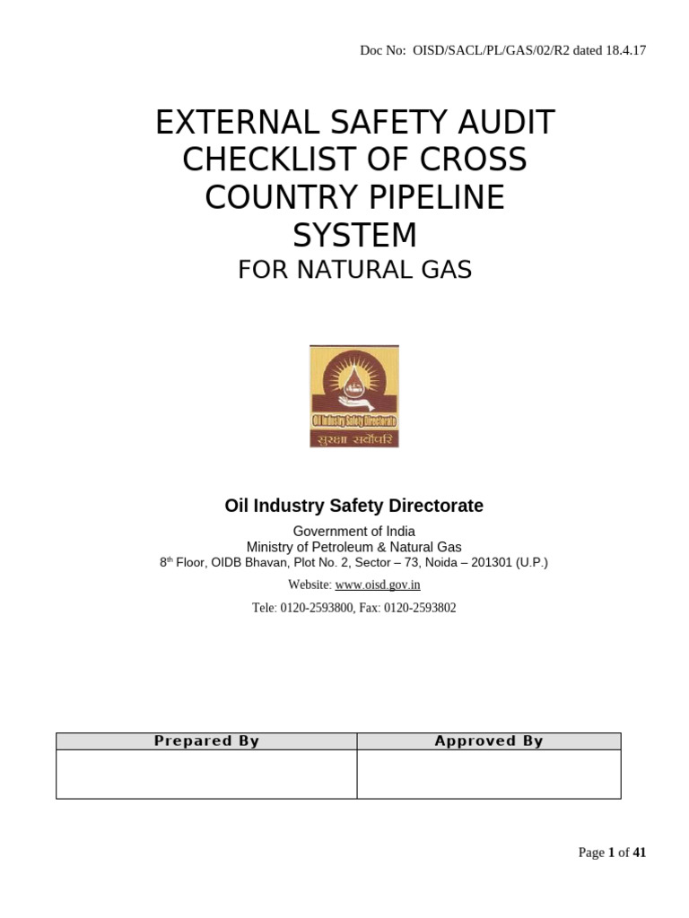 Pipeline Checklist Oisd STD 226 - 180417 | PDF | Valve | Pump