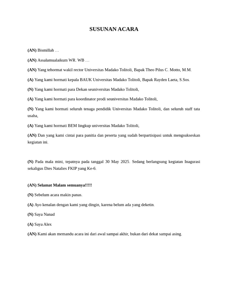 Susunan Acara Inagurasi 2025 | PDF