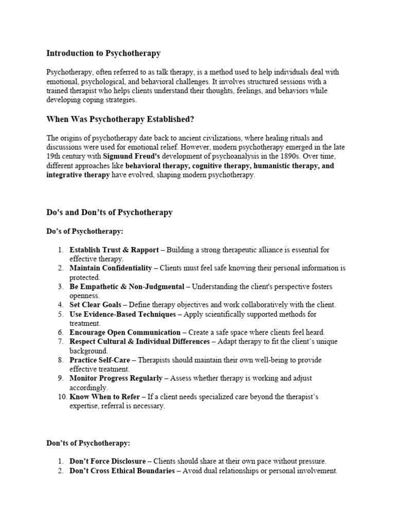 Introduction to Psychotherapy Basics | PDF | Psychotherapy ...