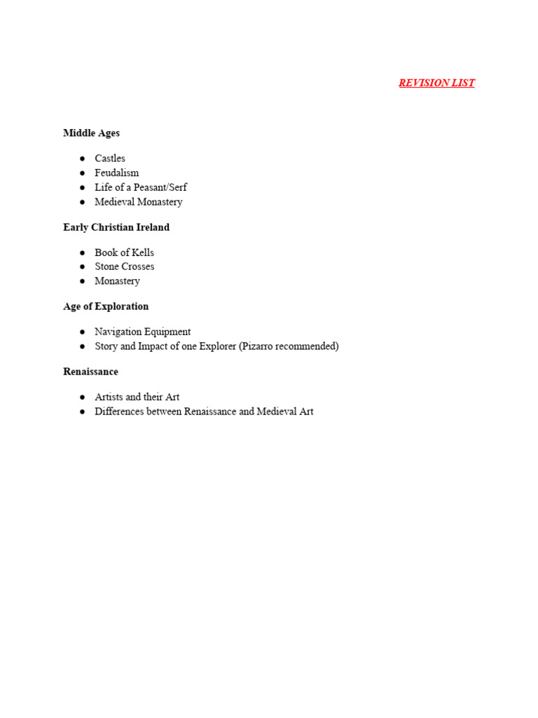Revision Notes - Summer Exam 2025 | PDF | Middle Ages | Feudalism